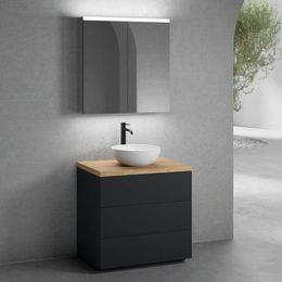 neoro n50 Unterschrank B: 80 cm mit 3 Ausz&uuml;gen, Waschtisch &Oslash; 45 cm wei&szlig; matt, mit Spiegelschrank f&uuml;r die Schweiz,,