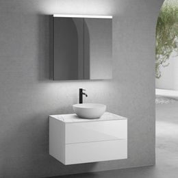 neoro n50 Unterschrank B: 80 cm mit 2 Ausz&uuml;gen, Waschtisch &Oslash; 40 cm wei&szlig; matt, mit Spiegelschrank f&uuml;r die Schweiz,,
