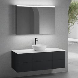 neoro n50 M&ouml;belanlage B: 140 cm mit 6 Ausz&uuml;gen, Waschtisch &Oslash; 45 cm wei&szlig; matt, mit Spiegelschrank f&uuml;r die Schweiz,,