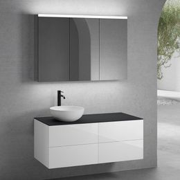 neoro n50 M&ouml;belanlage B: 120 cm mit 4 Ausz&uuml;gen, Waschtisch &Oslash; 40 cm wei&szlig; matt, mit Spiegelschrank f&uuml;r die Schweiz,,