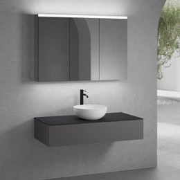 neoro n50 Unterschrank B: 120 cm mit 1 Auszug, Waschtisch &Oslash; 40 cm wei&szlig; matt, mit Spiegelschrank f&uuml;r die Schweiz,, BN0064WM+BN0414GR+BN0404BM+BN0488MI,