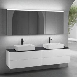 neoro n50 M&ouml;belanlage B: 200 cm mit 4 Ausz&uuml;gen, 2 Waschtische B: 58 cm wei&szlig; matt, mit Spiegelschrank f&uuml;r die Schweiz,,