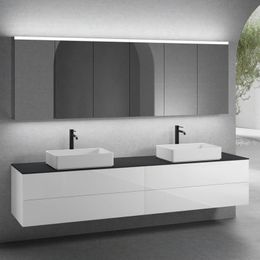 neoro n50 M&ouml;belanlage B: 240 cm mit 4 Ausz&uuml;gen, 2 Waschtische B: 58 cm wei&szlig; matt, mit Spiegelschrank f&uuml;r die Schweiz,,