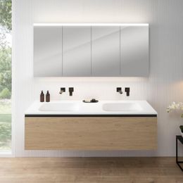rivea Dia Unterschrank B: 161 cm mit 1 Auszug, Doppelwaschtisch ohne Hahnloch wei&szlig; matt, mit n50 Spiegelschrank f&uuml;r die Schweiz,,