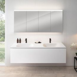 rivea Dia Unterschrank B: 161 cm mit 1 Auszug, Doppelwaschtisch mit 2 Hahnl&ouml;chern wei&szlig;, mit n50 Spiegelschrank f&uuml;r die Schweiz,,