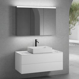 neoro n50 Unterschrank B: 120 cm mit 2 Ausz&uuml;gen, Waschtisch B: 58 cm wei&szlig; matt, mit Spiegelschrank f&uuml;r die Schweiz,,