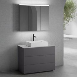 neoro n50 Unterschrank B: 100 cm mit 3 Ausz&uuml;gen, Waschtisch B: 58 cm wei&szlig; matt, mit Spiegelschrank f&uuml;r die Schweiz,,