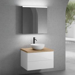neoro n50 Unterschrank B: 80 cm mit 2 Ausz&uuml;gen, Waschtisch &Oslash; 40 cm wei&szlig; matt, mit Spiegelschrank f&uuml;r die Schweiz,,