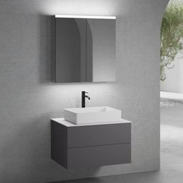 neoro n50 Unterschrank B: 80 cm mit 2 Ausz&uuml;gen, Waschtisch B: 58 cm wei&szlig; matt, mit Spiegelschrank f&uuml;r die Schweiz,,