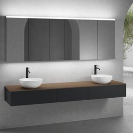 neoro n50 M&ouml;belanlage B: 220 cm mit 3 Ausz&uuml;gen, 2 Waschtische &Oslash; 45 cm wei&szlig; matt, mit Spiegelschrank f&uuml;r die Schweiz,,