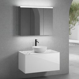 neoro n50 Unterschrank B: 100 cm mit 1 Auszug, Waschtisch &Oslash; 40 cm wei&szlig; matt, mit Spiegelschrank f&uuml;r die Schweiz,, BN0064WM+BN0433WH+BN0403C1+BN0487MI,