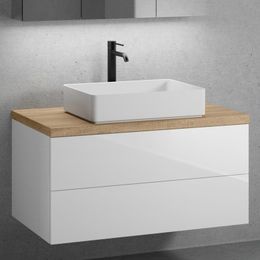 neoro n50 Unterschrank B: 100 cm mit 2 Ausz&uuml;gen, Waschtisch B: 58 cm wei&szlig; matt,, BN0065WM+BN0423WH+BN0403W1,