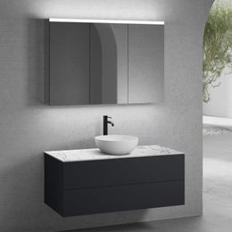 neoro n50 Unterschrank B: 120 cm mit 2 Ausz&uuml;gen, Waschtisch &Oslash; 45 cm wei&szlig; matt, mit Spiegelschrank f&uuml;r die Schweiz,,