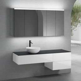 neoro n50 M&ouml;belanlage B: 160 cm mit 3 Ausz&uuml;gen, Waschtisch &Oslash; 40 cm wei&szlig; matt, mit Spiegelschrank f&uuml;r die Schweiz,,
