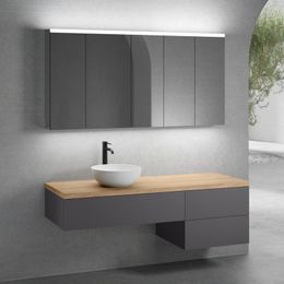 neoro n50 M&ouml;belanlage B: 160 cm mit 3 Ausz&uuml;gen, Waschtisch &Oslash; 40 cm wei&szlig; matt, mit Spiegelschrank f&uuml;r die Schweiz,,
