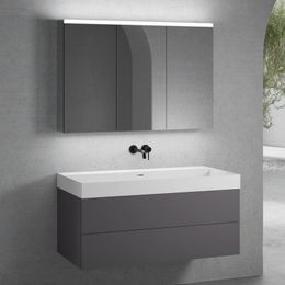 neoro n50 Unterschrank B: 120 cm mit 2 Ausz&uuml;gen, Waschtisch ohne Hahnloch wei&szlig; matt, mit Spiegelschrank f&uuml;r die Schweiz,, BN0136WM+BN0424GR+BN0488MI,