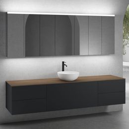 neoro n50 M&ouml;belanlage B: 220 cm mit 5 Ausz&uuml;gen, Waschtisch &Oslash; 45 cm wei&szlig; matt, mit Spiegelschrank f&uuml;r die Schweiz,,