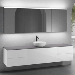 neoro n50 M&ouml;belanlage B: 220 cm mit 5 Ausz&uuml;gen, Waschtisch &Oslash; 45 cm wei&szlig; matt, mit Spiegelschrank f&uuml;r die Schweiz,,