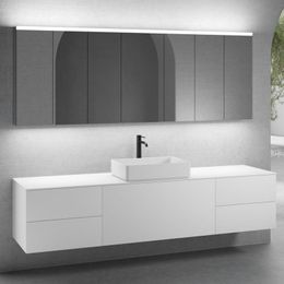 neoro n50 M&ouml;belanlage B: 220 cm mit 5 Ausz&uuml;gen, Waschtisch B: 58 cm wei&szlig; matt, mit Spiegelschrank f&uuml;r die Schweiz,,