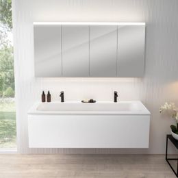 rivea Dia Unterschrank B: 161 cm mit 1 Auszug, Waschtisch mit 2 Hahnl&ouml;chern wei&szlig;, mit n50 Spiegelschrank f&uuml;r die Schweiz,, BR0045WM+BR0129WH+BN0524MI,