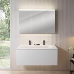 rivea Dia Unterschrank B: 121 cm mit 1 Auszug, Waschtisch mit 2 Hahnl&ouml;chern wei&szlig;, mit n50 Spiegelschrank f&uuml;r die Schweiz,, BR0039WM+BR0098WH+BN0488MI,