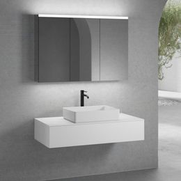 neoro n50 Unterschrank B: 120 cm mit 1 Auszug, Waschtisch B: 58 cm wei&szlig; matt, mit Spiegelschrank f&uuml;r die Schweiz,,