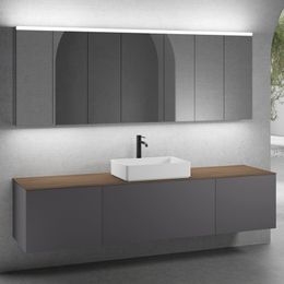 neoro n50 M&ouml;belanlage B: 220 cm mit 3 Ausz&uuml;gen, Waschtisch B: 58 cm wei&szlig; matt, mit Spiegelschrank f&uuml;r die Schweiz,,