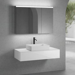 neoro n50 Unterschrank B: 120 cm mit 1 Auszug, Waschtisch B: 58 cm wei&szlig; matt, mit Spiegelschrank f&uuml;r die Schweiz,,