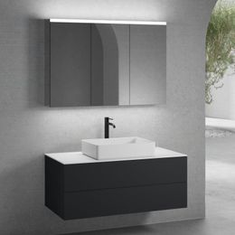 neoro n50 Unterschrank B: 120 cm mit 2 Ausz&uuml;gen, Waschtisch B: 58 cm wei&szlig; matt, mit Spiegelschrank f&uuml;r die Schweiz,,