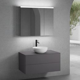 neoro n50 Unterschrank B: 100 cm mit 2 Ausz&uuml;gen, Waschtisch &Oslash; 40 cm wei&szlig; matt, mit Spiegelschrank f&uuml;r die Schweiz,,