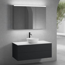 neoro n50 Unterschrank B: 120 cm mit 2 Ausz&uuml;gen, Waschtisch &Oslash; 40 cm wei&szlig; matt, mit Spiegelschrank f&uuml;r die Schweiz,,