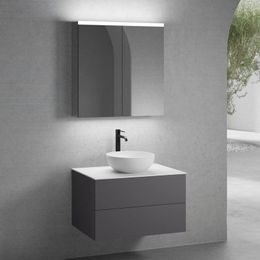 neoro n50 Unterschrank B: 80 cm mit 2 Ausz&uuml;gen, Waschtisch &Oslash; 45 cm wei&szlig; matt, mit Spiegelschrank f&uuml;r die Schweiz,,