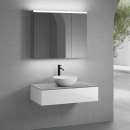 neoro n50 Unterschrank B: 100 cm mit 1 Auszug, Waschtisch &Oslash; 45 cm wei&szlig; matt, mit Spiegelschrank f&uuml;r die Schweiz,, BN0106WM+BN0413WH+BN0403C3+BN0487MI,