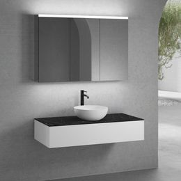 neoro n50 Unterschrank B: 120 cm mit 1 Auszug, Waschtisch &Oslash; 40 cm wei&szlig; matt, mit Spiegelschrank f&uuml;r die Schweiz,, BN0064WM+BN0414WM+BN0404C2+BN0488MI,
