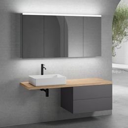 neoro n50 M&ouml;belanlage B: 160 cm, Unterschrank B: 80 cm mit 2 Ausz&uuml;gen, Waschtisch B: 58 cm wei&szlig; matt, mit Spiegelschrank f&uuml;r die Schweiz,,