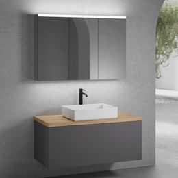 neoro n50 Unterschrank B: 120 cm mit 1 Auszug, Waschtisch B: 58 cm wei&szlig; matt, mit Spiegelschrank f&uuml;r die Schweiz,,