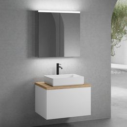 neoro n50 Unterschrank B: 80 cm mit 1 Auszug, Waschtisch B: 58 cm wei&szlig; matt, mit Spiegelschrank f&uuml;r die Schweiz,, BN0065WM+BN0432WM+BN0402W1+BN0486MI,