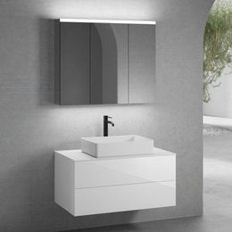 neoro n50 Unterschrank B: 100 cm mit 2 Ausz&uuml;gen, Waschtisch B: 58 cm wei&szlig; matt, mit Spiegelschrank f&uuml;r die Schweiz,,