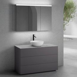 neoro n50 Unterschrank B: 120 cm mit 3 Ausz&uuml;gen, Waschtisch &Oslash; 45 cm wei&szlig; matt, mit Spiegelschrank f&uuml;r die Schweiz,,