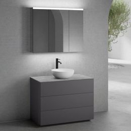 neoro n50 Unterschrank B: 100 cm mit 3 Ausz&uuml;gen, Waschtisch &Oslash; 40 cm wei&szlig; matt, mit Spiegelschrank f&uuml;r die Schweiz,,