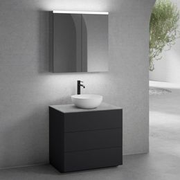 neoro n50 Unterschrank B: 80 cm mit 3 Ausz&uuml;gen, Waschtisch &Oslash; 45 cm wei&szlig; matt, mit Spiegelschrank f&uuml;r die Schweiz,,