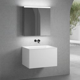 neoro n50 Unterschrank B: 80 cm mit 1 Auszug, Waschtisch ohne Hahnloch wei&szlig;, mit Spiegelschrank f&uuml;r die Schweiz,, BN0095WH+BN0432WM+BN0486MI,