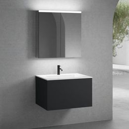 neoro n50 Unterschrank B: 80 cm mit 1 Auszug, Waschtisch mit 1 Hahnloch wei&szlig;, mit Spiegelschrank f&uuml;r die Schweiz,, BN0094WH+BN0432BM+BN0486MI,