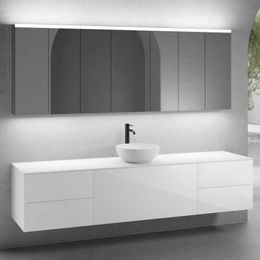 neoro n50 M&ouml;belanlage B: 220 cm mit 5 Ausz&uuml;gen, Waschtisch &Oslash; 45 cm wei&szlig; matt, mit Spiegelschrank f&uuml;r die Schweiz,,