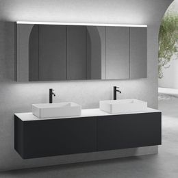 neoro n50 M&ouml;belanlage B: 200 cm mit 2 Ausz&uuml;gen, 2 Waschtische B: 58 cm wei&szlig; matt, mit Spiegelschrank f&uuml;r die Schweiz,,