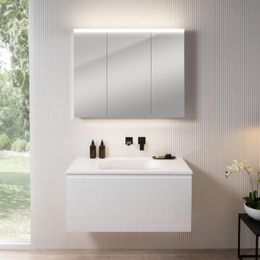 rivea Dia Unterschrank B: 101 cm mit 1 Auszug, Waschtisch ohne Hahnloch wei&szlig; matt, mit n50 Spiegelschrank f&uuml;r die Schweiz,,