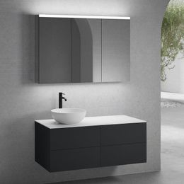 neoro n50 M&ouml;belanlage B: 120 cm mit 4 Ausz&uuml;gen, Waschtisch &Oslash; 40 cm wei&szlig; matt, mit Spiegelschrank f&uuml;r die Schweiz,,