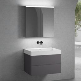 neoro n50 Unterschrank B: 80 cm mit 2 Ausz&uuml;gen, Waschtisch ohne Hahnloch wei&szlig; matt, mit Spiegelschrank f&uuml;r die Schweiz,, BN0134WM+BN0422GR+BN0486MI,