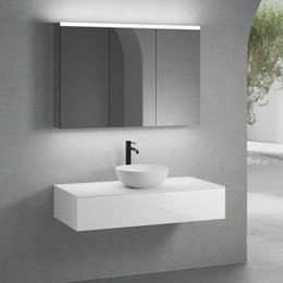 neoro n50 Unterschrank B: 120 cm mit 1 Auszug, Waschtisch &Oslash; 40 cm wei&szlig; matt, mit Spiegelschrank f&uuml;r die Schweiz,, BN0064WM+BN0414WH+BN0404WH+BN0488MI,