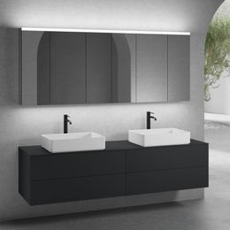 neoro n50 M&ouml;belanlage B: 200 cm mit 4 Ausz&uuml;gen, 2 Waschtische B: 58 cm wei&szlig; matt, mit Spiegelschrank f&uuml;r die Schweiz,,